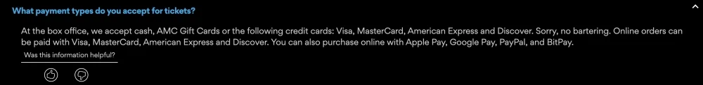 AMC Theatres debit card support? — Knoji