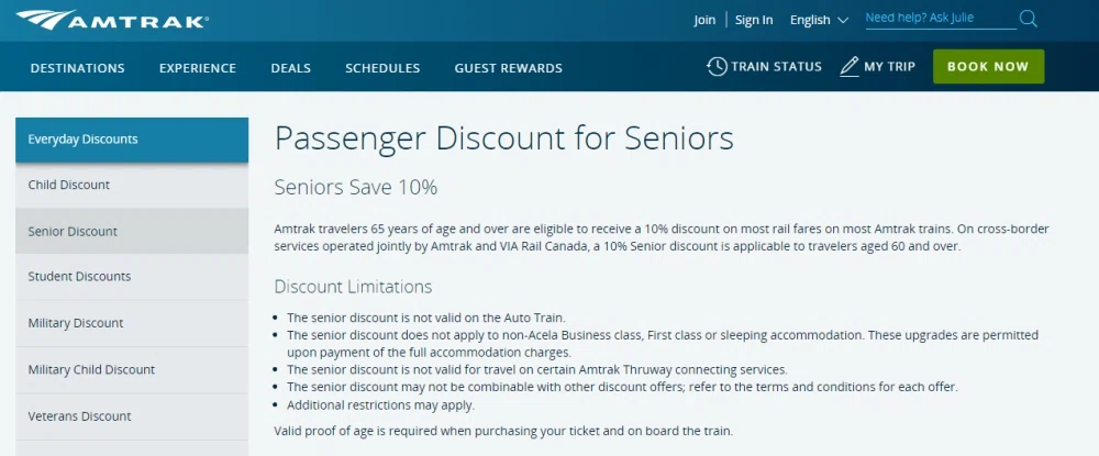 Amtrak senior discount? — Knoji