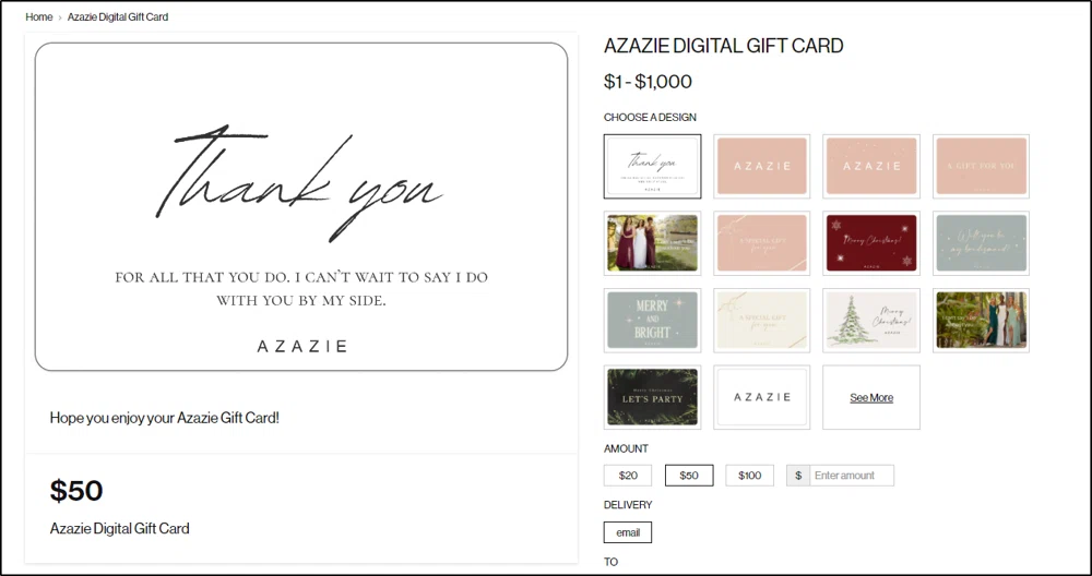 Does Azazie accept gift cards or e-gift cards? — Knoji