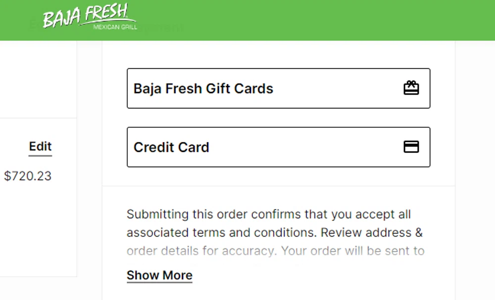 Baja Fresh debit card support? — Knoji