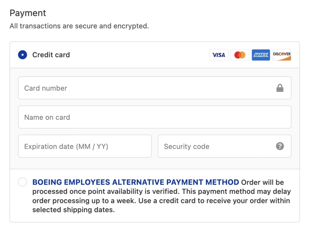 Boeing Store debit card support? — Knoji