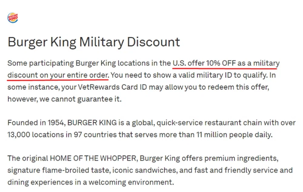 Does Burger King offer a military discount? — Knoji