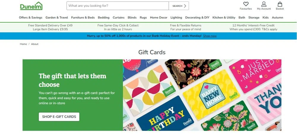 Does Dunelm offer gift cards? — Knoji