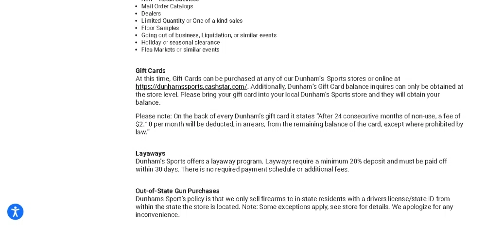 Does Dunham's Sports offer gift cards? — Knoji