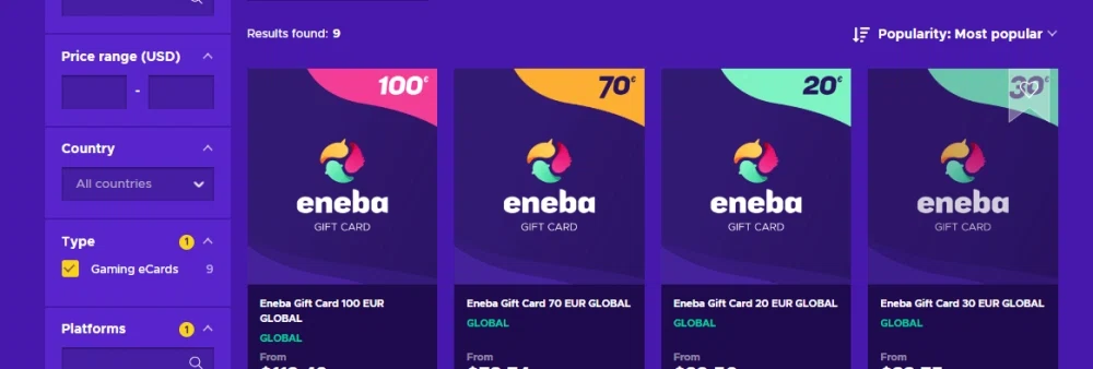 Does Eneba offer gift cards? — Knoji