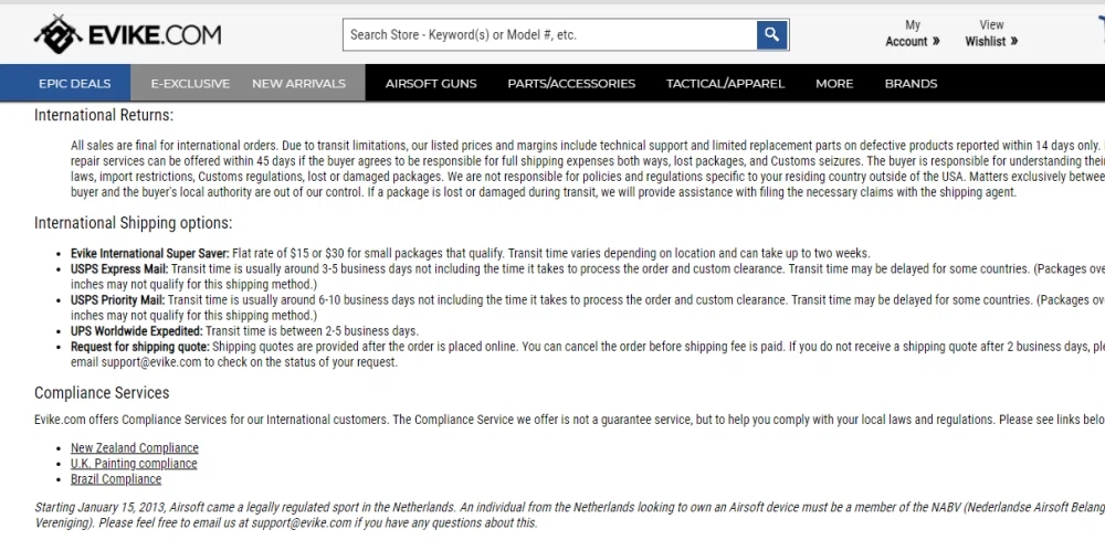 Evike international shipping? — Knoji