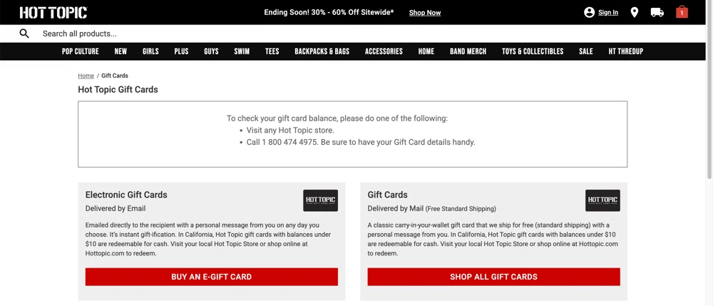Does Hot Topic accept gift cards or e-gift cards? — Knoji