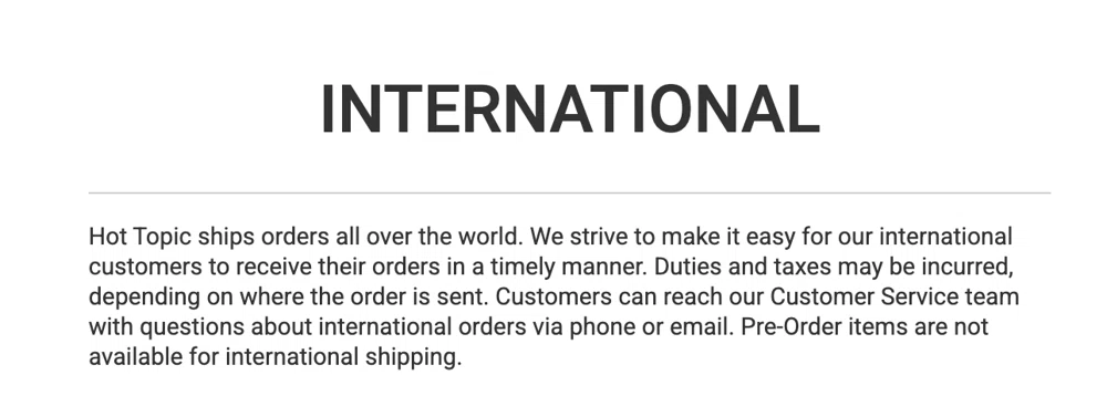 Does Hot Topic ship internationally? — Knoji