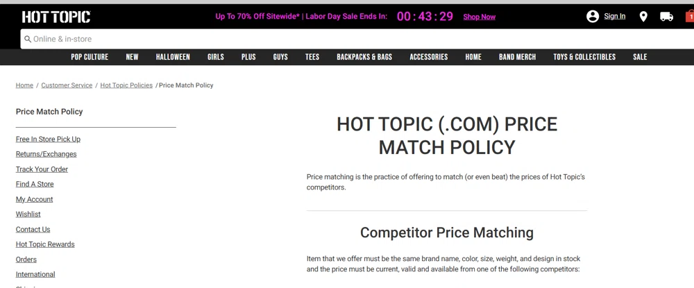 Does Hot Topic price match? — Knoji