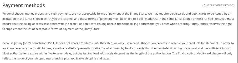 What is Jimmy Johns' layaway policy? — Knoji