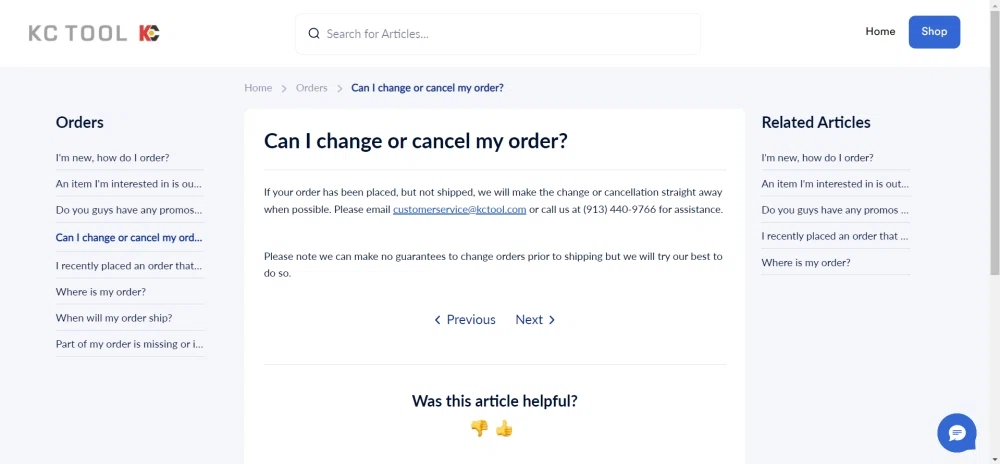 KC Tool Co order changes? How do I cancel my order after placing it ...