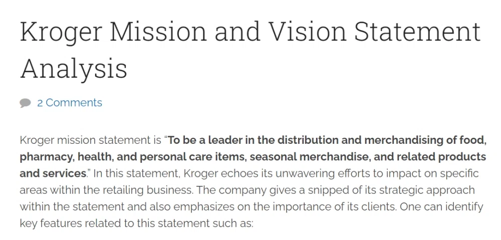 Kroger Mission Statement Technological Innovation And Freshness