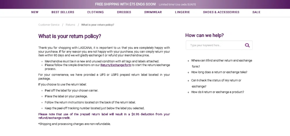Does Lascana offer free returns? What's their exchange policy? — Knoji