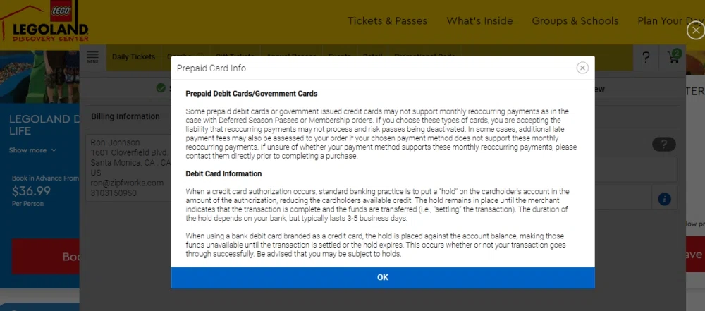 Legoland Discovery Centers debit card support? — Knoji