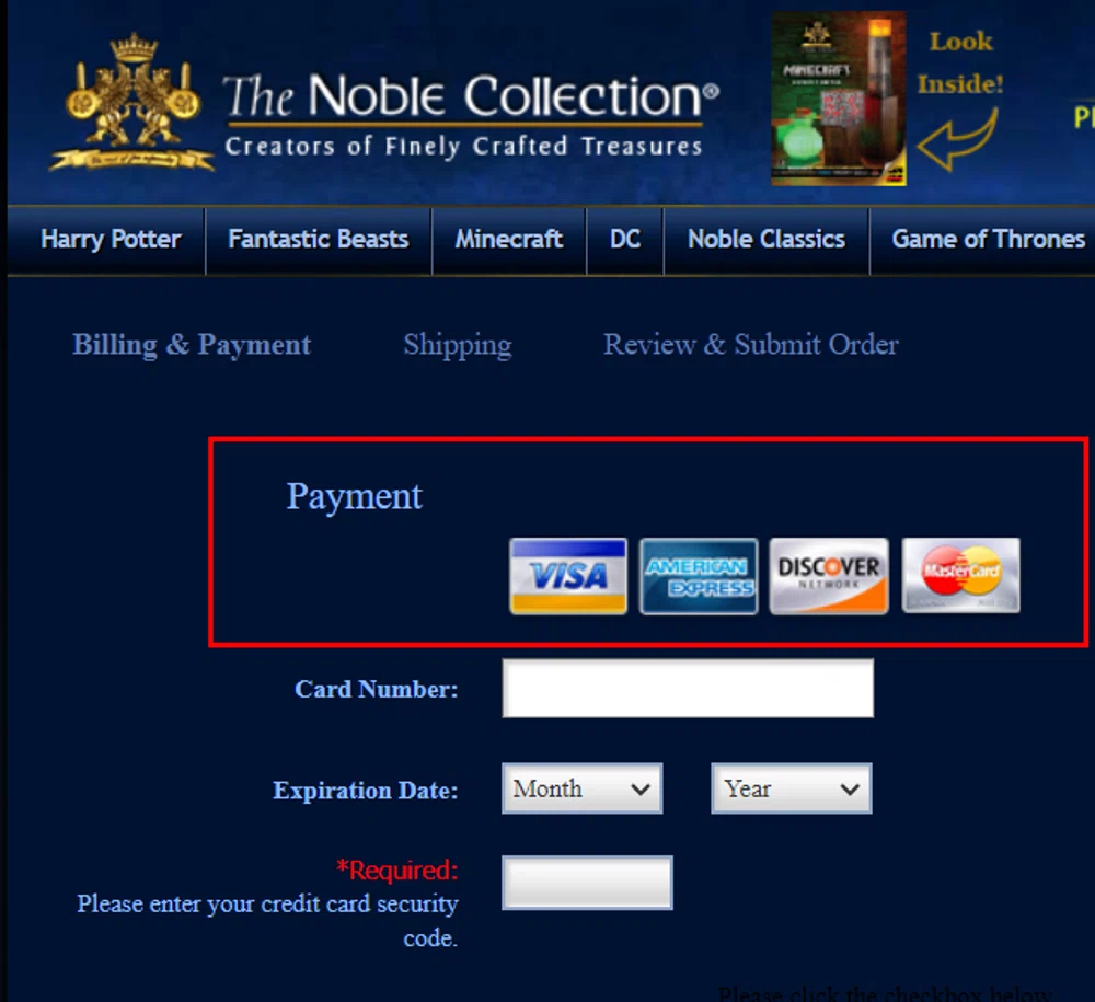 Does Noble Collection take debit cards? — Knoji