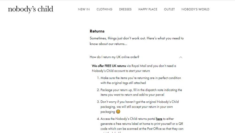 What is Nobody's Child's returns and exchanges policy? — Knoji