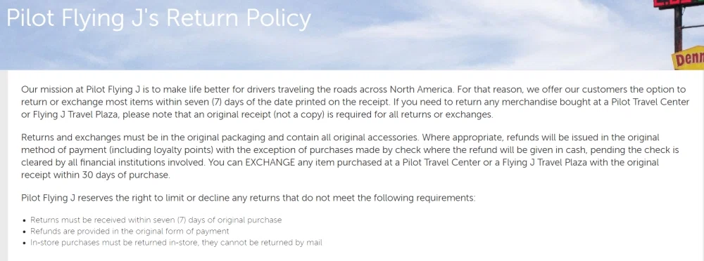 Does Pilot Flying J offer free returns? What's their exchange policy ...