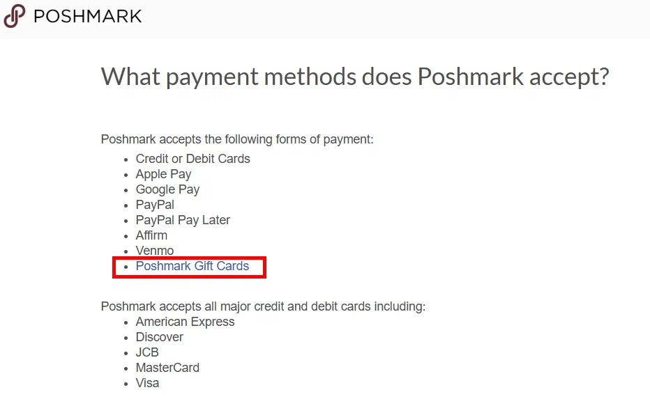 Does Poshmark accept gift cards or e-gift cards? — Knoji