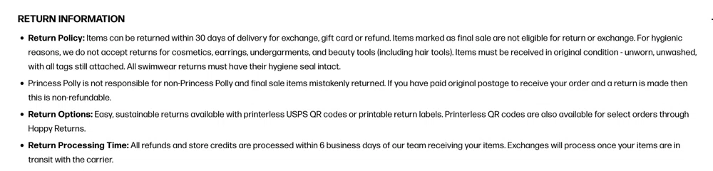 What is Princess Polly US's returns and exchanges policy? — Knoji
