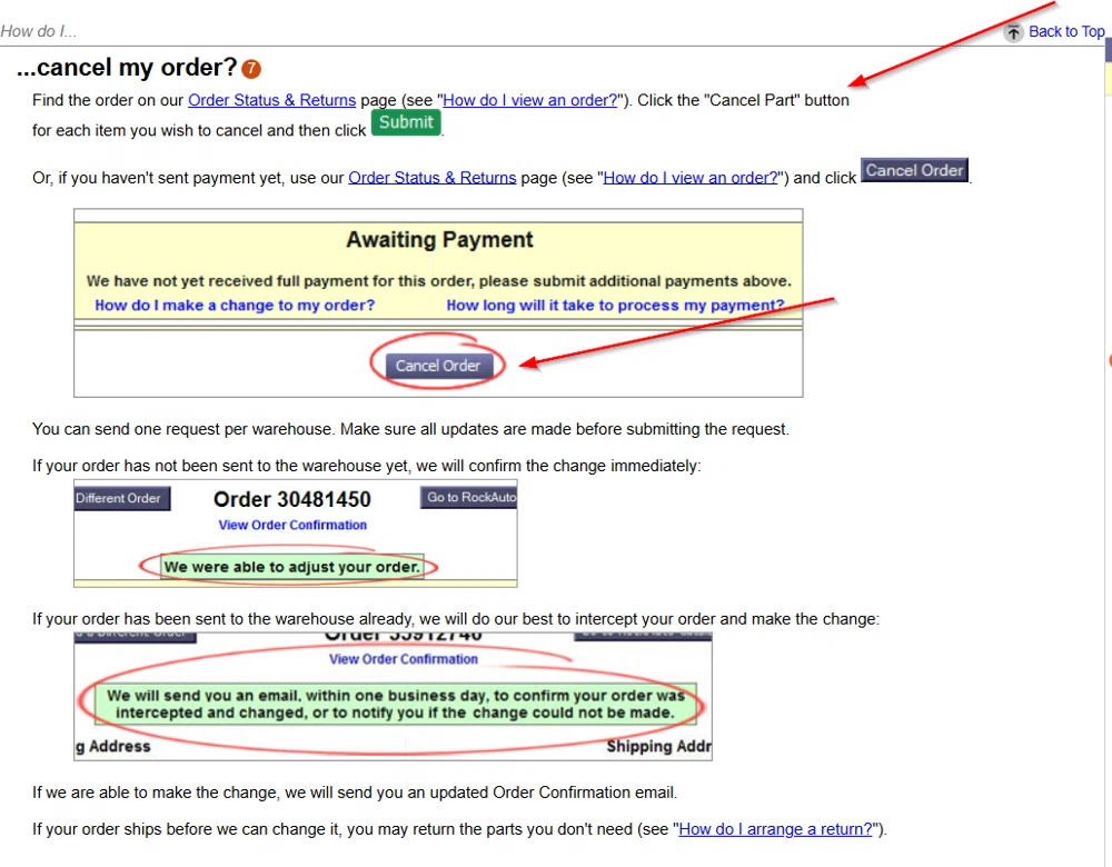 RockAuto order changes? How do I cancel my order after placing it? — Knoji