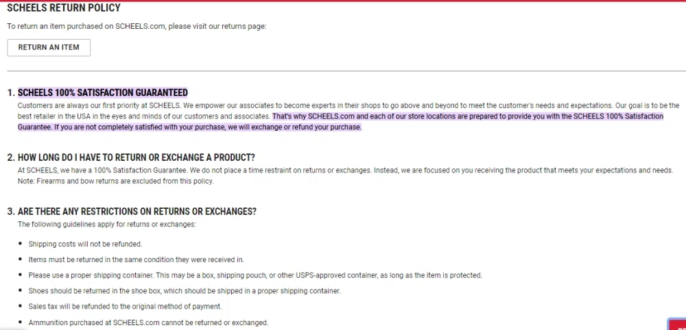 What is Scheels' returns and exchanges policy? — Knoji