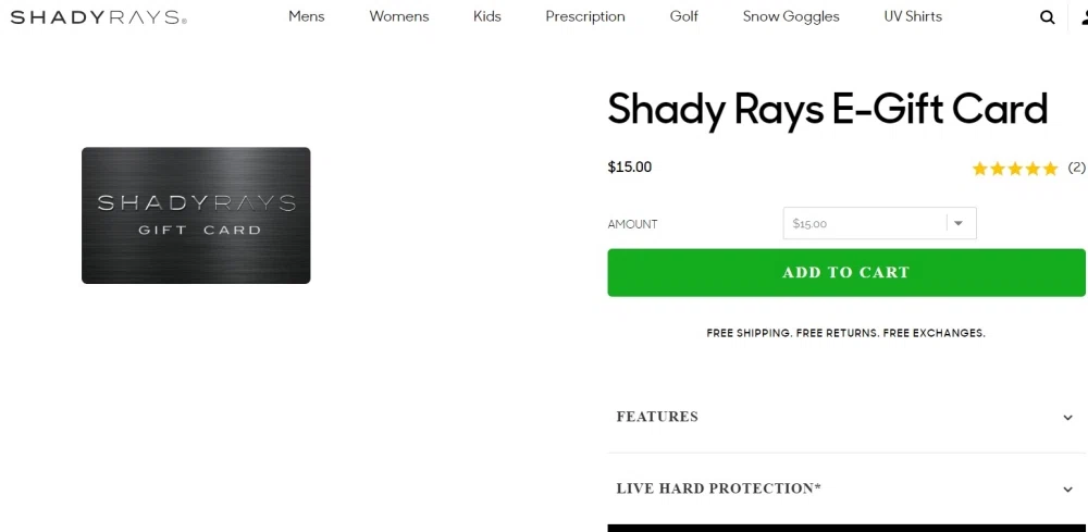 Does Shady Rays accept gift cards or e-gift cards? — Knoji