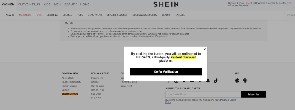 Shein EU student discount? — Knoji