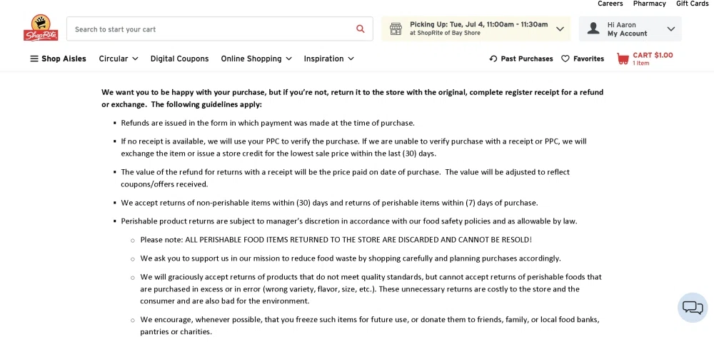 Does ShopRite offer free returns? What's their exchange policy? — Knoji