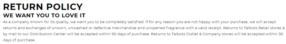 What is Talbots' returns and exchanges policy? — Knoji