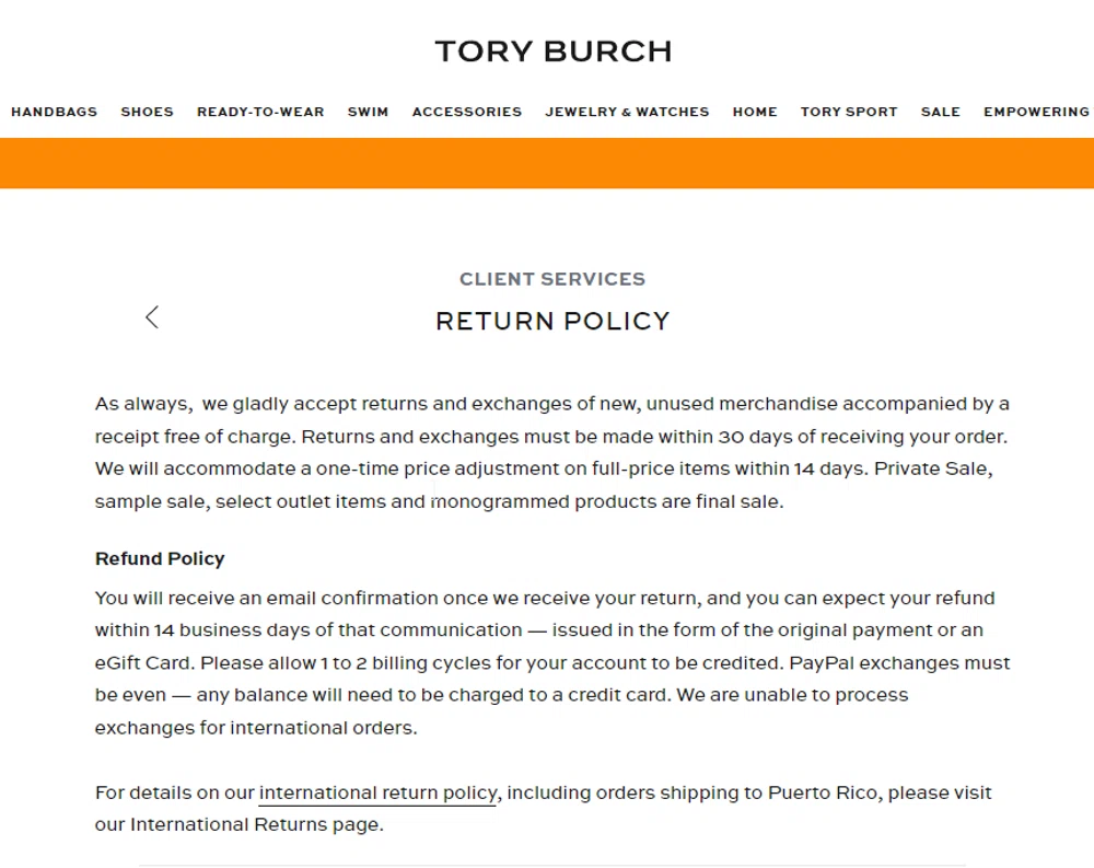 What is Tory Burch's returns and exchanges policy? — Knoji