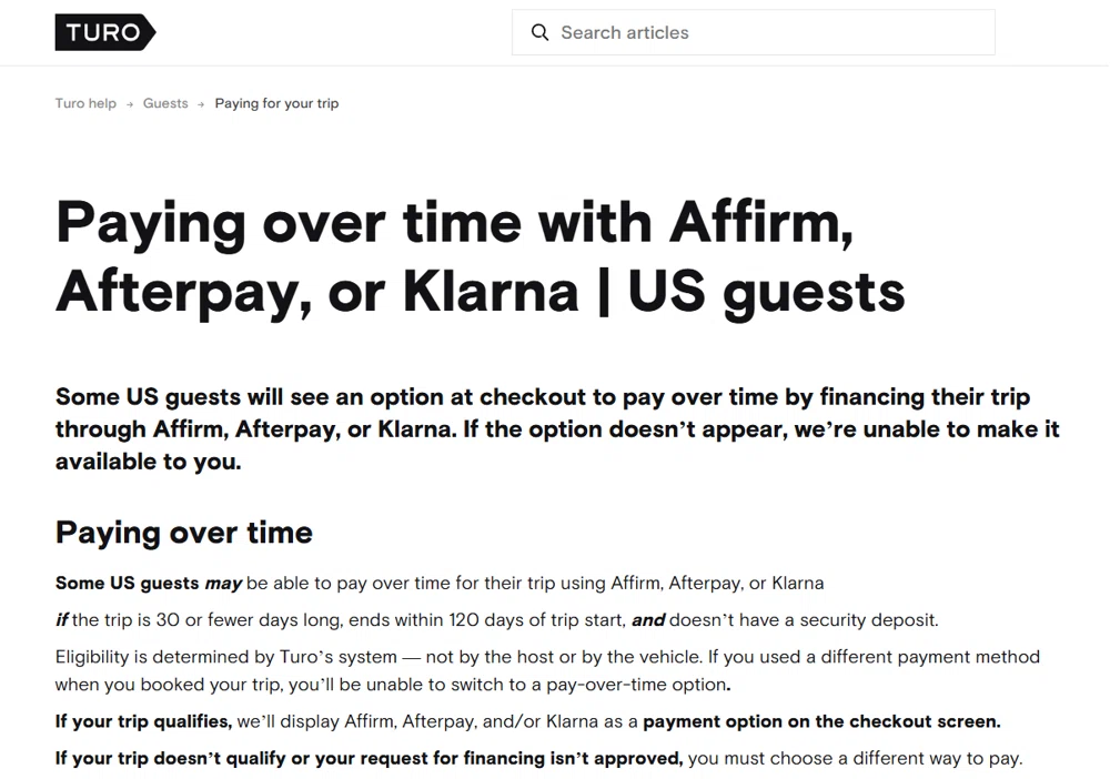 Does Turo accept Afterpay at checkout? — Knoji