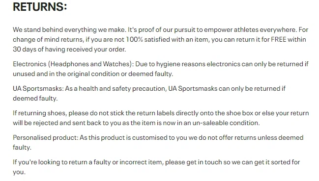 What is Under Armour Australia's returns and exchanges policy? — Knoji