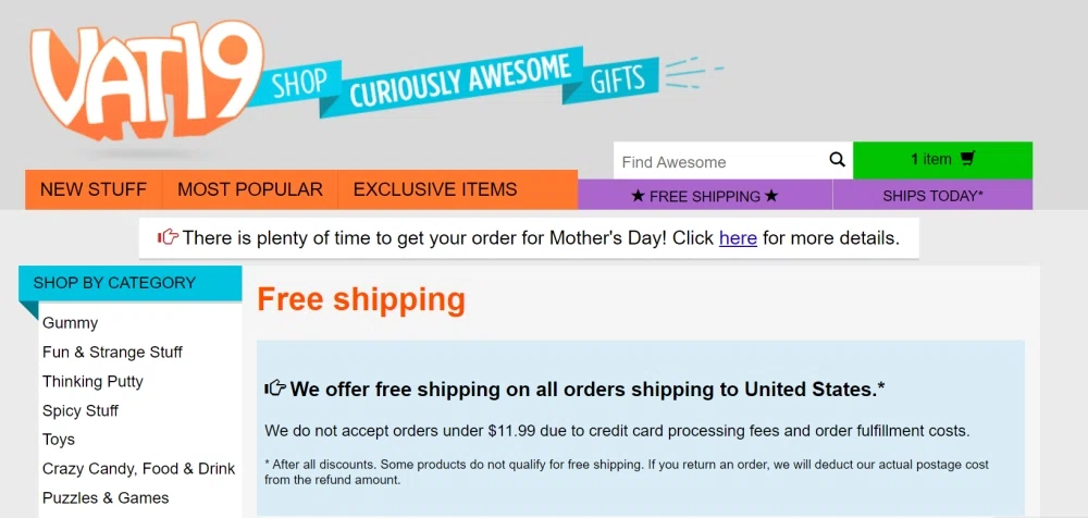 Does Vat19 offer site-wide free shipping? — Knoji