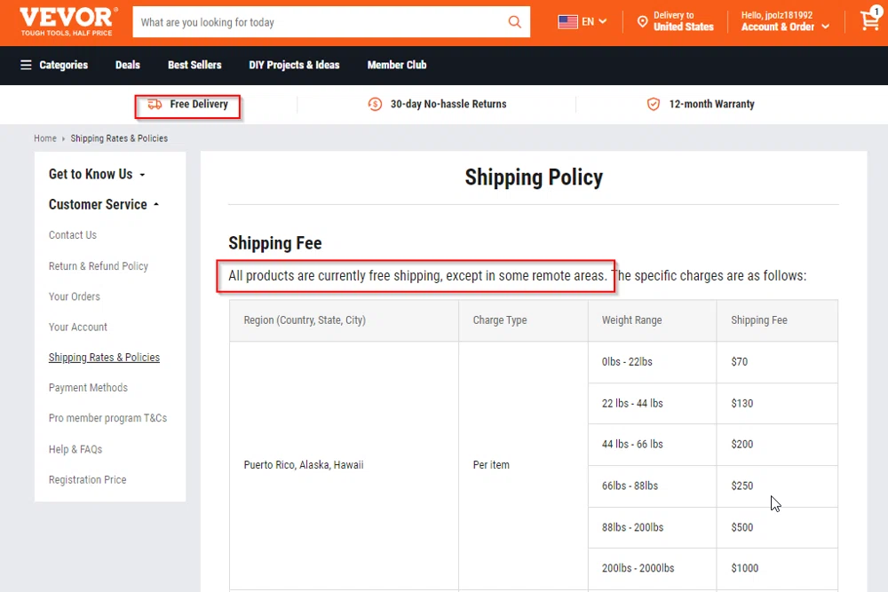Does Vevor offer site-wide free shipping? — Knoji