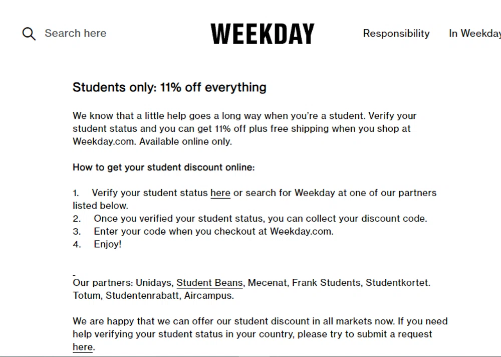 Does Weekday have a student discount? — Knoji